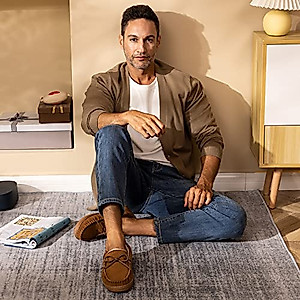 DREAM PAIRS Men's Moccasin Slippers Fuzzy Plush House Shoes Indoor Outdoor Fleece Lining Loafers,Size 15,TAN,FUR-LOAFER-01