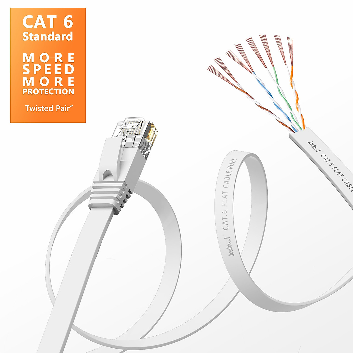 Cat 6 Ethernet Cable 3ft 6Pack, Outdoor&Indoor, 10Gbps Support Cat 8 Cat 7 Network, Heavy Duty Internet LAN Patch Cord, Solid High Speed Weatherproof Cable for Router, Modem, Xbox, PS4, Switch, White
