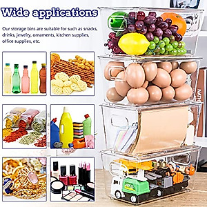 HANSGO Refrigerator Organizer Bins with Lid, 4PCS Stackable Organizer Basket Bins with Handles Clear Plastic Pantry Organizer and Storage Bins for Fridge Kitchen Bedroom Office