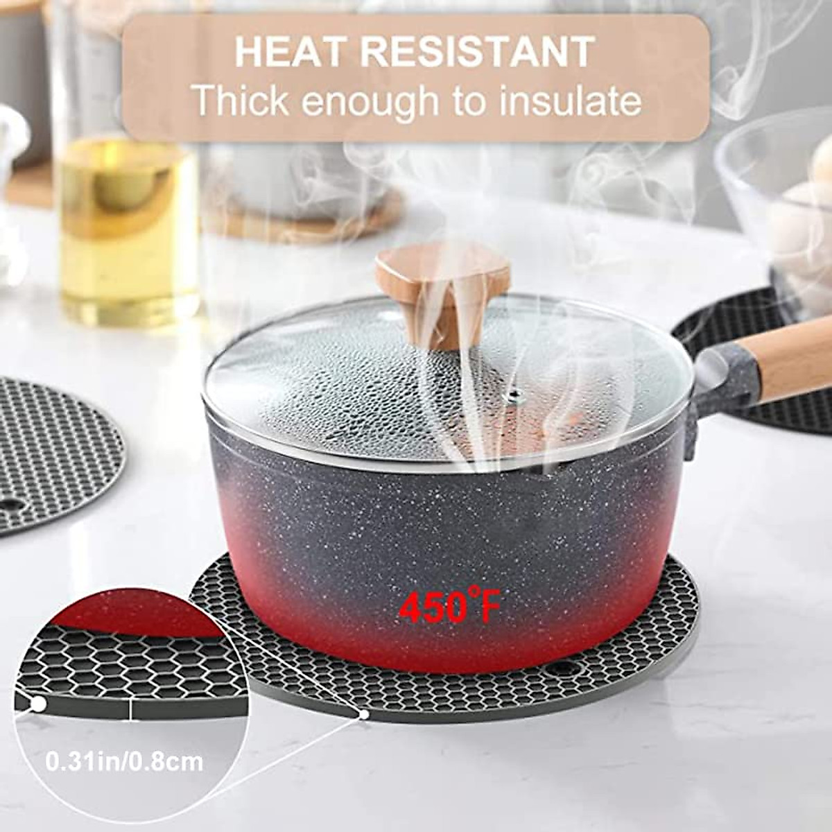 Silicone Pot Holders - Silicone Trivets for Hot Pots and Pans Silicone Hot Pads, Hot Pot Pads, Place Mats,Jar Openers,Oven Mitts 4 Colors