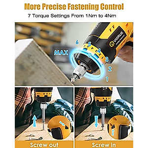 VIGRUE Cordless Screwdriver, Rechargeable Electric Screwdriver with 45 Free Accessories, Battery Indicator, 7 Torque Setting, 2 Position Handle with LED Light, Flexible Shaft