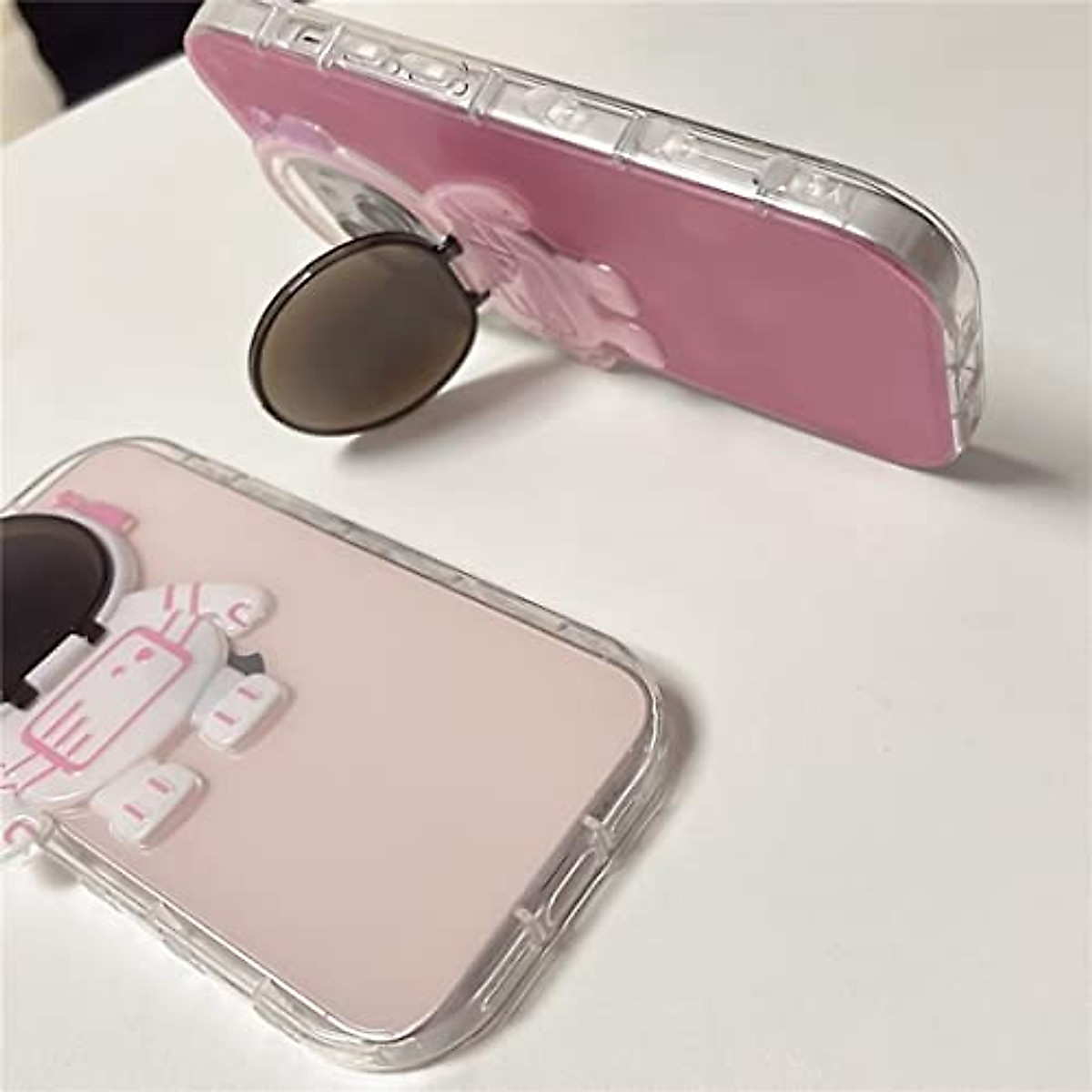 Beskinmer Compatible with iPhone 11 Case,Cute Clear Astronaut Case for Women with Astronaut Folding Camera Cover Kickstand Case Slim Soft TPU Shockproof Bumper - Clear