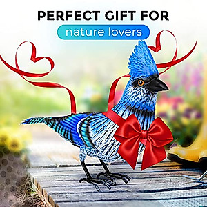 Shefio Garden Decor - Blue Jay Bird Decor, Beautiful Backyard Ideas & Garden Gifts - These Handmade Metal Birds are Perfect Outdoor Decor, Metal Yard Art for Lawn Ornament, Yard Decorations Outdoor