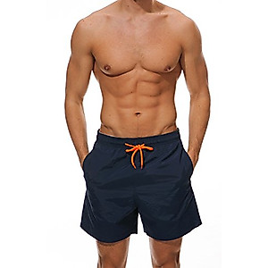 Gopune Mens Slim Fit Quick Dry Short Swim Trunks with Mesh Lining (Navy,M)