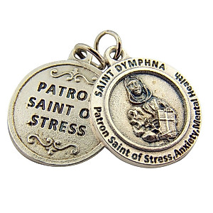 Silver Toned Base Patron of Stress Saint Dymphna Medal Pendant, 3/4 Inch