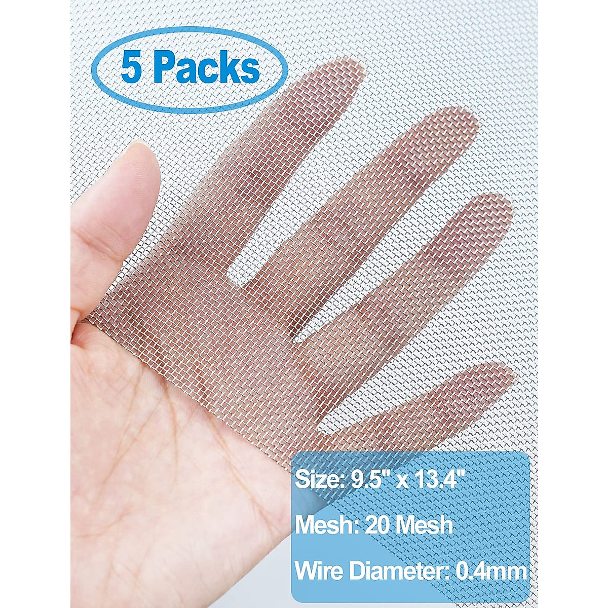 5 Pack Wire Mesh Screen 13.4'' x 9.5'' for Air Vent, 24cm x 34cm, 20 Mesh, 1mm Hole, 304 Stainless Steel Wire Mesh, Easy to Cut