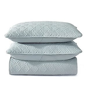 Peace nest 3 Piece Quilted Coverlet Set with Pillow Shams, All Season Bedspread Bed Cover Full/Queen Size Lightweight, Light Gray((106"X90")