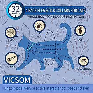 4 Pack Flea Collar for Cats, Cat Flea and Tick Collar 8 Months Prevention Cat Flea and Tick Treatment, Waterproof Adjustable Cat Flea Collar, Natural Anti Tick and Flea Collar for Kitten, Blue