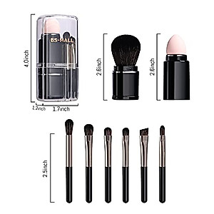 BS-MALL Makeup Brush Set Travel Premium Synthetic Foundation Powder Concealers Eye shadows Blush Makeup Brushes Purse Size With Case (Black)