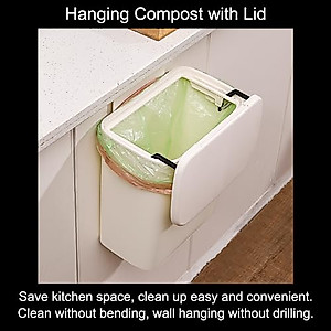 Hanging Kitchen Trash Can,2.4 Gallon Waste Bin with Lid for Kitchen,Small Plastic Compost Bin for Counter Top or Under Sink,Mountable Garbage Can for Bedroom,Bathroom, Cabinet,Car and Office,White