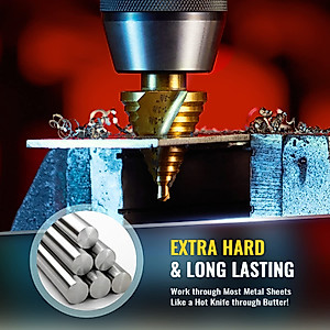 ZELCAN HSS 5PCS Titanium Spiral Grooved Step Drill Bit Set with Automatic Center Punch, Unibit Drill Bits Set for Sheet Metal with Aluminum Case, Multiple Hole Stepped up Bits for DIY Lovers