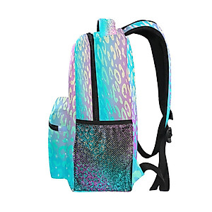 Dussdil Rainbow Shiny Leopard Kids Backpack Backpacks for Boys Girls Casual Daypack Back Pack 16 inch Laptop Bag Double Zipper Travel Sports Bags with Adjustable Shoulder Strap