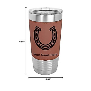 LaserGram 20oz Vacuum Insulated Tumbler Mug, Horseshoe Plain, Personalized Engraving Included (Faux Leather, Dark Brown)