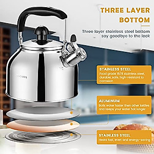 Tea Kettle Stovetop Whistling Teapot Stainless Steel Tea Pots for All Stovetop With Ergonomic Handle - 3 Quart Whistling Teapot