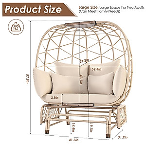 RADIATA Oversized Wicker Double Egg Chair w/ 7 Cushions 500lb Capacity Lounge Basket with Strong Heavy-Duty Steel Frame for Indoor Outdoor Patio Backyard Living Room (Beige)