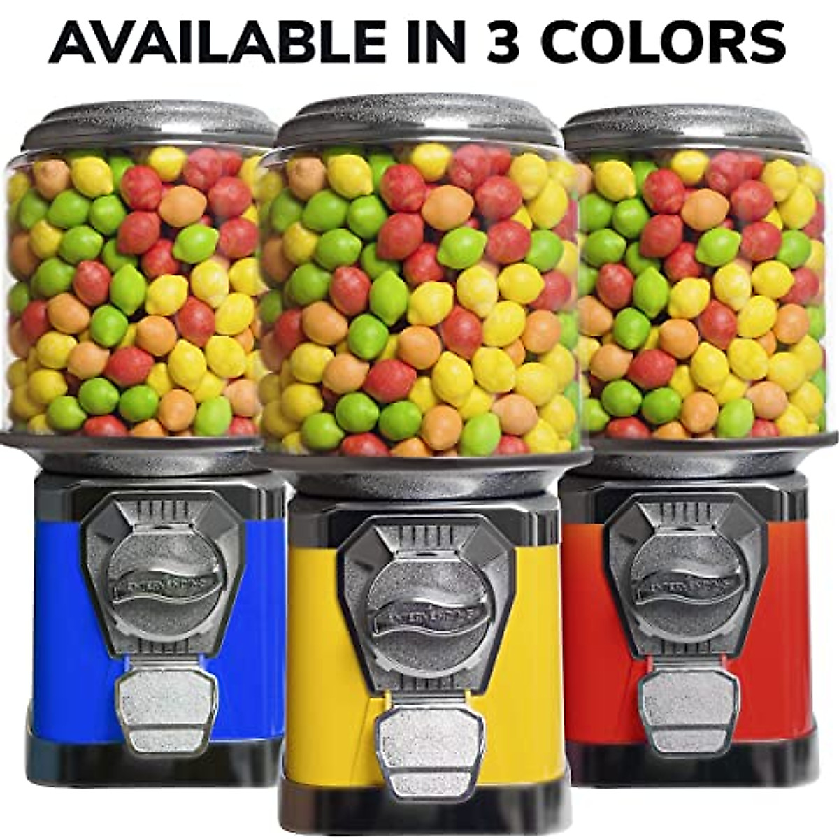 Gumball Machine for Kids - Yellow Vending Machine with Stand and Cylinder Globe - Bubble Gum Vending Machine and Black Metal Stand Bundle - Coin Gumball Machine