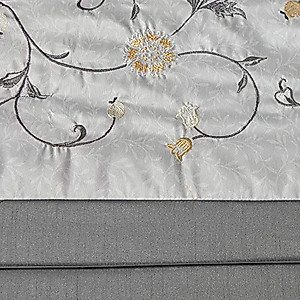 Madison Park Serene Faux Silk Comforter Set - Floral Embroidery Design, All Season Bedding Set, Matching Bed Skirt, Decorative Pillows, Yellow Queen(90"x90") 7 Piece