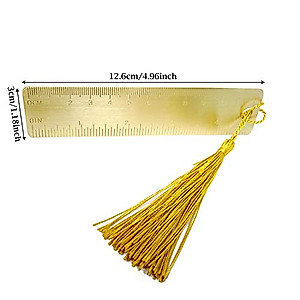 Honbay 2PCS Gold Brass Straight Rulers Metal Copper Bookmarks with Tassels for Home School Library or Travel (5 Inch)