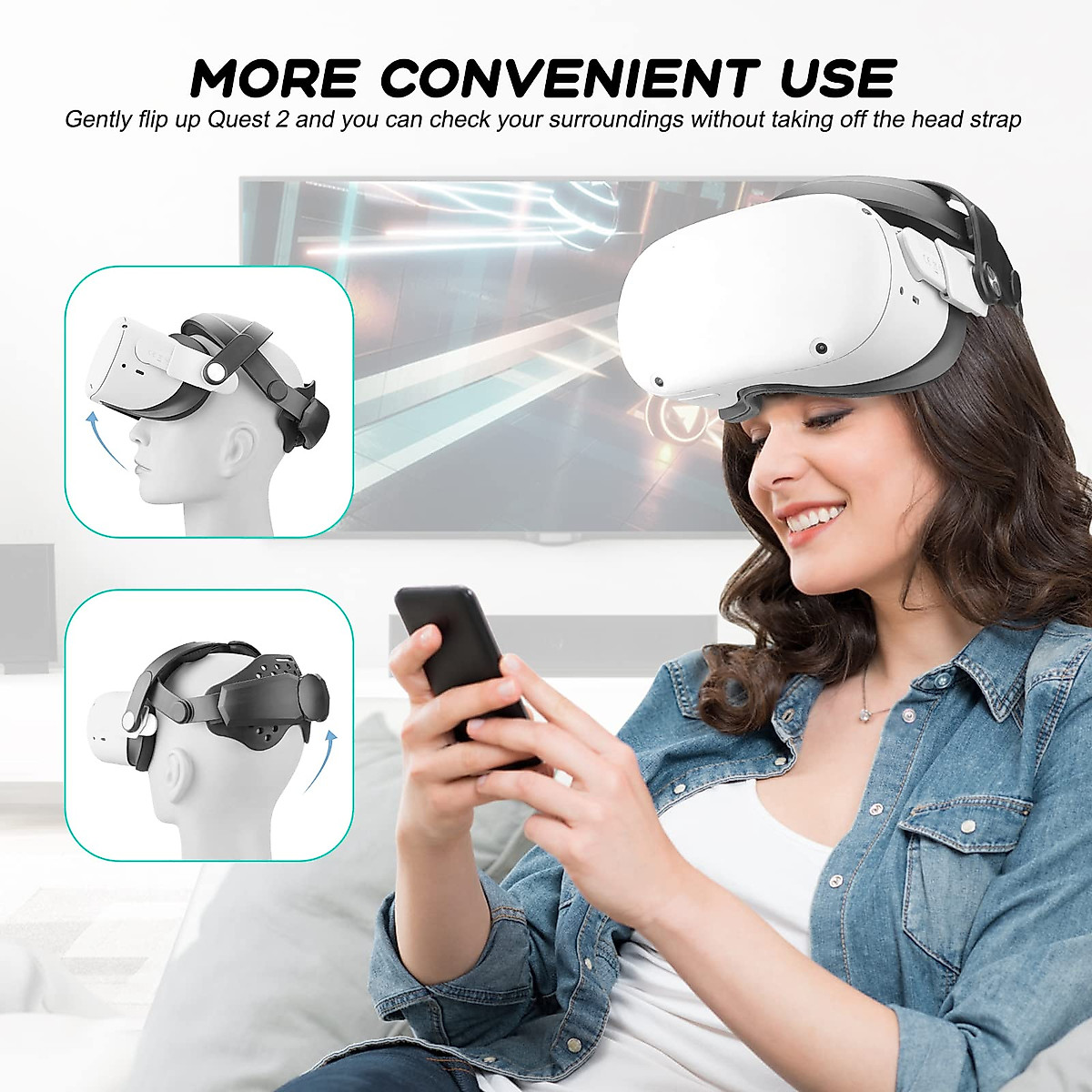 MASiKEN Upgraded Head Strap for VR Headset, Elite Strap Shift Weight On Forehead Release Face Squeeze Enhance Comfort in VR Games, Breathable TPU Back Head Cushion (Black)