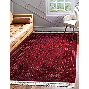 Unique Loom Tekke Collection Over-Dyed Saturated Traditional Torkaman Area Rug, 7 ft x 10 ft, Red/Burgundy