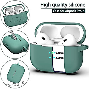 R-fun AirPods Pro 2nd/1st Generation Case Cover with Keychain, Full Protective Silicone Skin Accessories for Women Men with Apple AirPods Pro 2022/2019 Charging Case,Front LED Visible-Pine Green