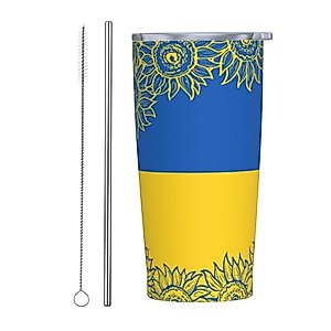 VKKOEWL Sunflowers And Ukraine Flag Stainless Steel Insulated Tumbler 20 Oz Travel Water Bottle Coffee Mug Drink Cup With Lid Straw