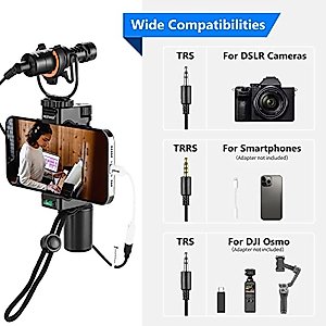 Neewer Video Microphone for Phone, On Camera Mic Kit with Black Pro Shock Mount Compatible with iPhone Android Smart Phones DSLR Camera Tablet (iPhone Adapter Not Included), CM14 PRO