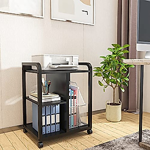 Bertha Burney Printer Stand, 3-Tier Printer Cart with Storage, Mobile Rolling Printer Table with Wheels, Printer Cart with Machine Computer Tower Stand for Home Office