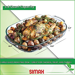Simax Clear Glass Roaster Dish: Large Rectangular Roaster Pan For Baking And Cooking - Oven and Dishwasher Safe Cookware – 3.5 Quart Oven Pan
