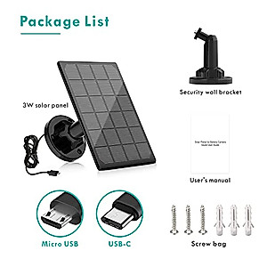 Solar Panel for Wireless Outdoor Security Camera Compatible with DC 5V Rechargeable Battary Powered Surveillance Cam, Continuous Solar Power for Camera(No Camera)