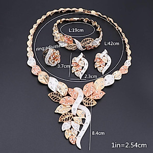 NA African Dubai Gold Jewelry Nigerian Crystal Necklace Hoop Earrings Ring Women Italian Bridal Jewelry Sets Wedding Accessories (Colorful)