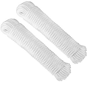 Nylon Rope, Paracord 550 Works Well for Camping Hiking Utility, Good for Clothesline, Tie, Pull, Swing and More - 1/4 Inch by 80 Ft. White - 2 Pack