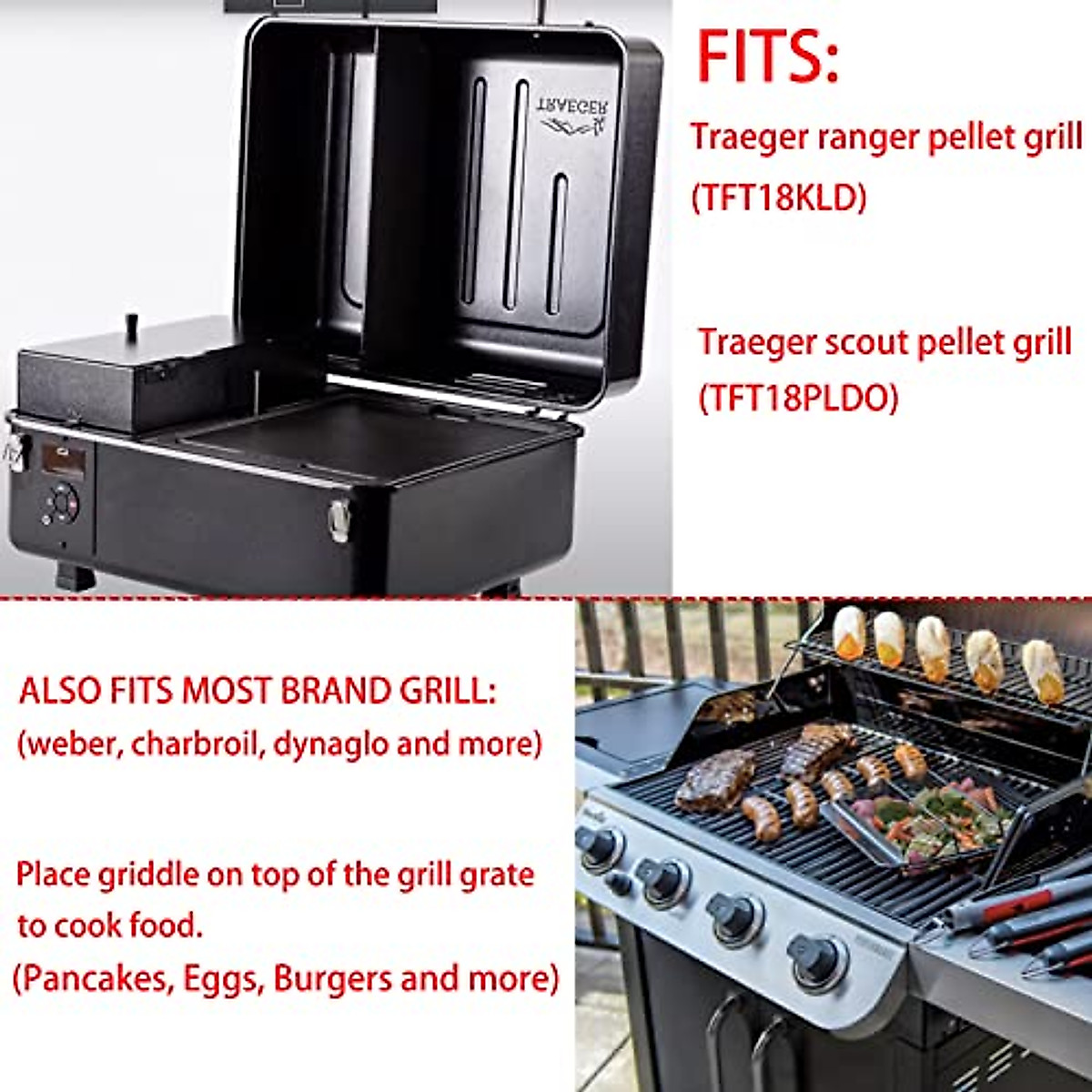 BAC460 Griddle Replacement Parts for Traeger Grill Accessories Traeger Ranger TFT18KLD Traeger Scout Pellet TFT18PLDO Portable Griddle Traeger Reversible Parts Black Top Grate Cast Iron Pan 1 Pack