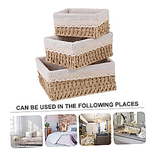 Alipis 3pcs Rattan Storage Basket Rattan Serving Tray Food Serving Tray Toy Storage Basket Snack Trays Tablescape Decor Storage Baskets Desktop Woven Baskets Fabric Porch Gift Basket