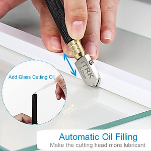 Glass Cutter 2mm-20mm, Upgrade Glass Cutting Tool with Glass Cutting Oil, Pencil Style Oil Feed Carbide Tip Glass Cutter for Mirror/Tiles/Mosaic.