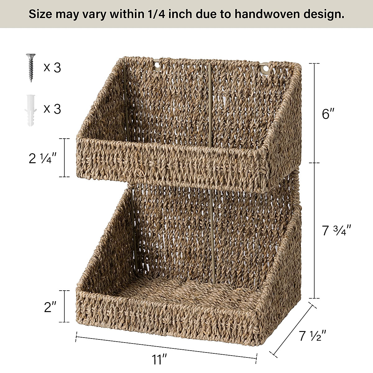 StorageWorks 2-tier Seagrass Basket, Handwoven Wicker Basket for Organizing, Kitchen Countertop Organizer, Wicker Storage Basket for Bathroom, Pantry, 1 Pack
