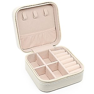 KEINE MARKE Small Jewelry Box, Travel Portable Jewelry Case for Ring, Pendant, Earring, Necklace, Bracelet Organizer Storage Holder Boxes, 1 pcs (white)