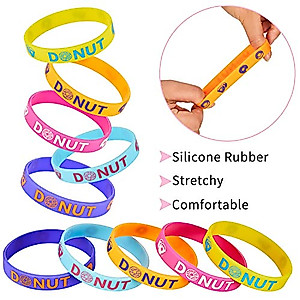 30 Pieces Donuts Silicone Wristbands Bracelets Donut Party Bracelets for Sweet Donuts Theme Party Birthday Decoration Party Favors for Teens