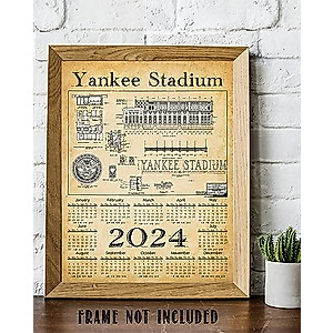 2024 Calendar - Yankee Stadium of New York Blueprints - 11x14 Unframed Calendar Art Print - Great Gift and Decor for Sports Bar and Baseball Fans Under $15