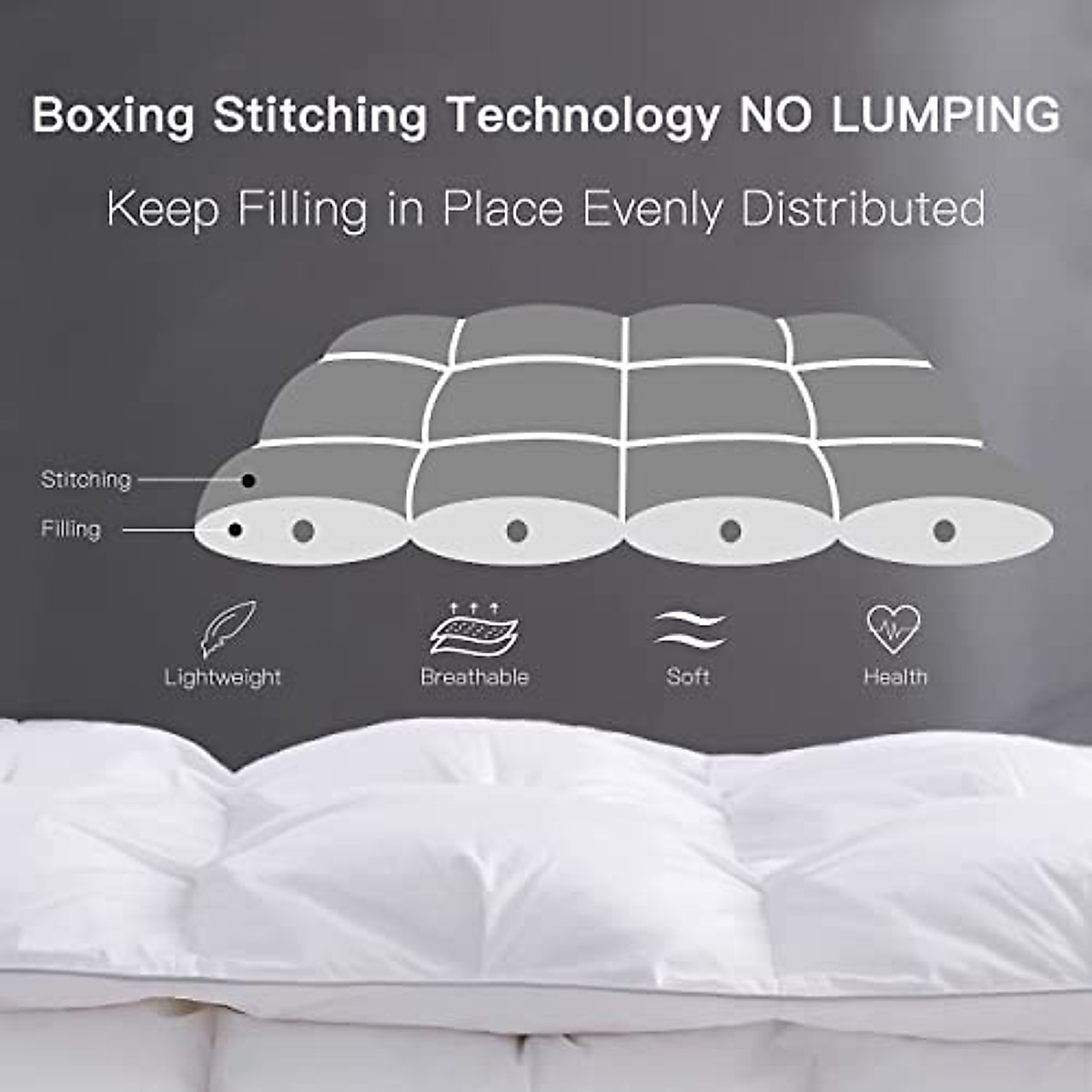 Alanzimo Luxurious 50% White Goose Down Comforter Duvet Inserts Queen Size All Season - Medium Warmth Ultra Soft 750 Fill Power White Bedding Comforter with 8 Tabs - 90x90 Pinch Pleat Design