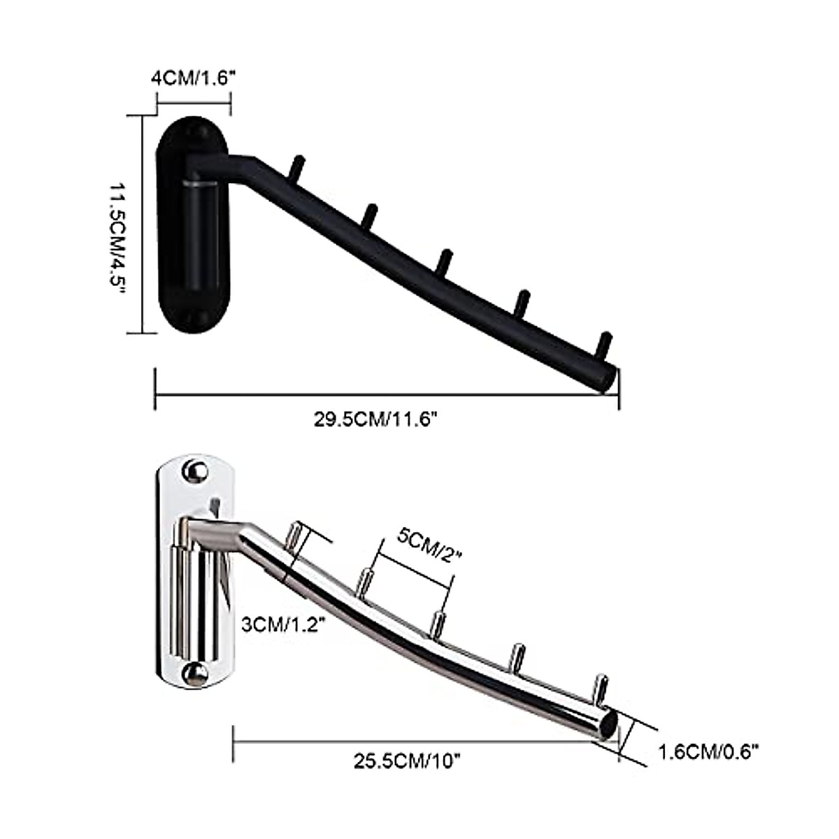 Zivisk 2 Pcs Folding Wall Mounted Clothes Suit Hangers Rack with Swing Arm Stainless Steel Heavy Duty Coat Hook for Bathroom, Bedroom, Laundry Room - Black