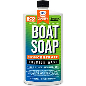 Premium Grade Boat Soap Marine Concentrate Cleaner Boat Wash Soap and Wax for Fresh and Salt Water Use Clean Fiberglass Boat Hulls Boat Cleaning Supplies RV Products 32oz Boat Cleaner