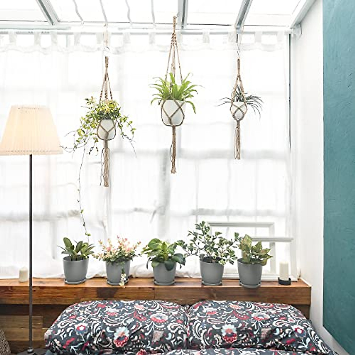 Mkono Macrame Plant Hangers, 3 Different Sizes Indoor Hanging Planters Basket Decorative Flower Pots Holder Stand Boho Home Decor, Brown