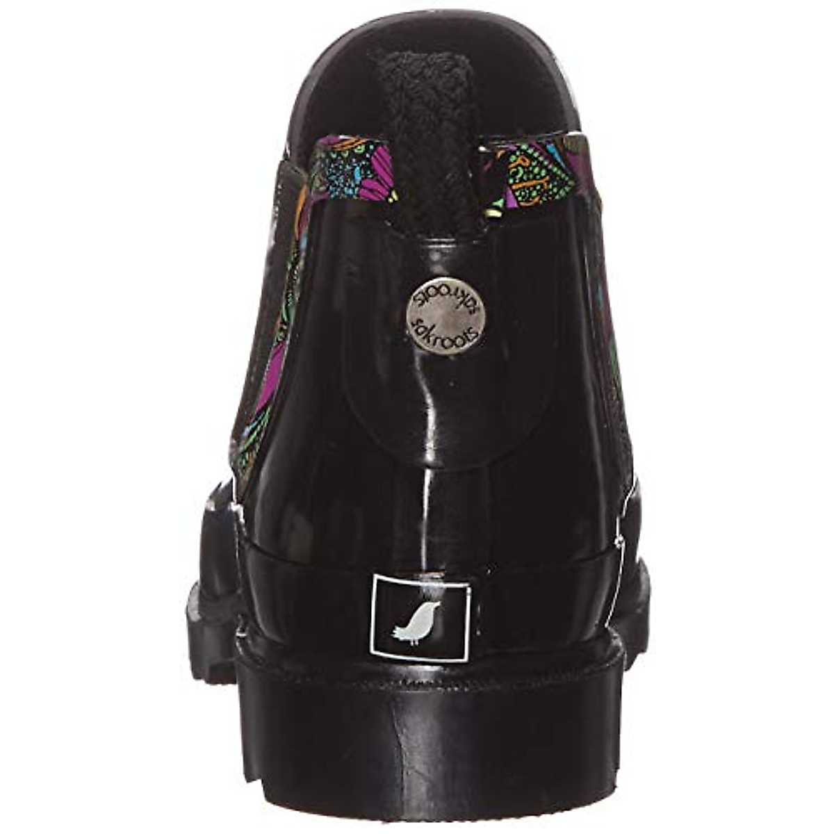 The SAK Women's Sakroots Rhyme Ankle Rainboot Rain Boot, Black with Rainbow Spirit Desert, 6 Medium US