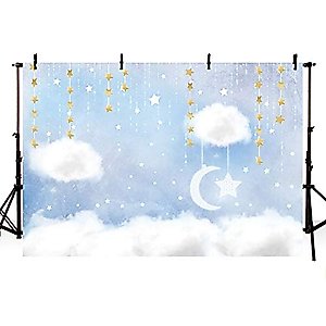 MEHOFOTO Blue and White Cloud Photo Studio Backdrop Props Prince Birthday Boy Baby Shower Party Decorations Hanging Gold Stars Twinkle Twinkle Little Stars Photography Background Banner 7x5ft