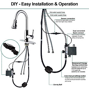 Touchless Kitchen Sink Faucets,Atalawa Kitchen Faucets with Pull Down Sprayer, Motion Sense Wave Faucet High Arc Single-Handle Chrome 1or 3 Hole Deck Mount 3 Modes, Easy to Install, Spot Resist