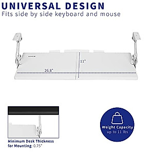 VIVO Large Under Desk 27 x 11 inch Computer Keyboard and Mouse Tray with Swinging Height Adjustment, 12 Settings, Platform Drawer for Typing, White, MOUNT-KB08SW