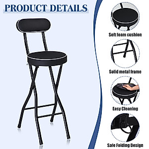 Thyle Folding Stool with Backrest 25.6 Inch Counter Height Folding Bar Stools with Cushioned Padded Foldable Portable Chairs for Adults Kitchen Garden Camping(Black,2 Pcs)