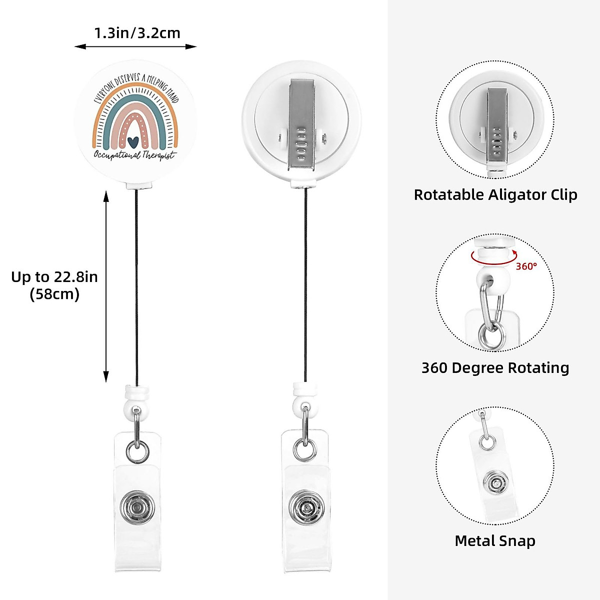 Retractable Badge Reel with Swivel Alligator Clip Nursing Badge Holders for Hanging ID Card Name Key Chain, Everyone Deserves A Helping Hand