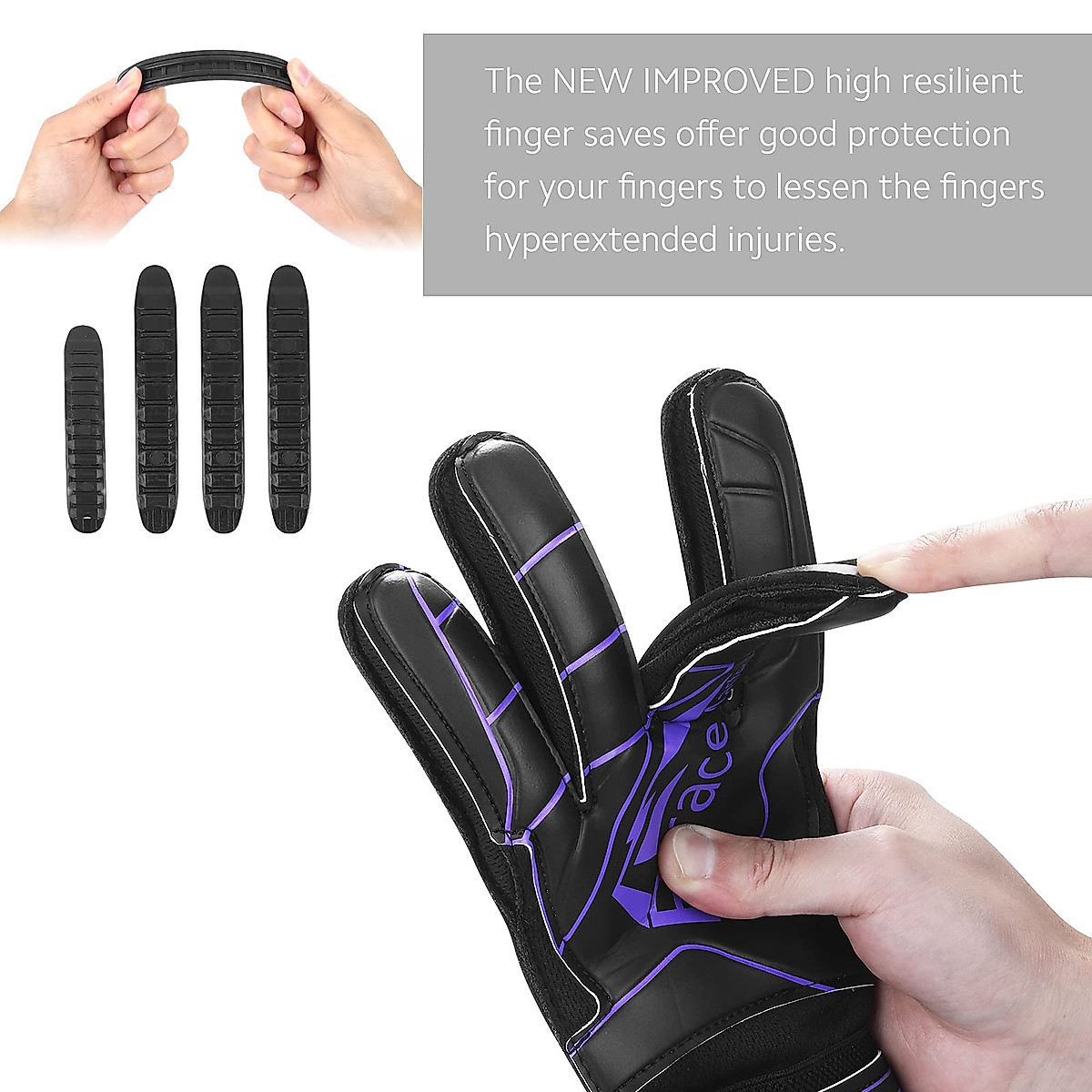 Goalie Gloves for Youth & Adult, Goalkeeper Gloves Kids with Finger Support, Black Latex Soccer Gloves for Men and Women, Junior Keeper Football Gloves for Training and Match